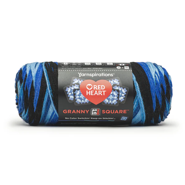 Red Heart Granny Square: Black - Blue Beacon – Color Pooling Crochet