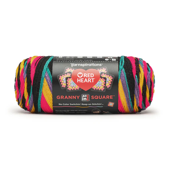 Red Heart Granny Square: Black - Rad Party – Color Pooling Crochet